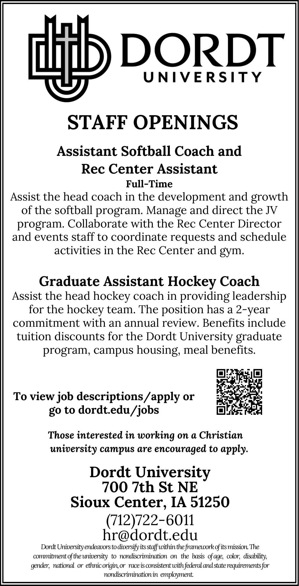 Dordt University Staff Openings