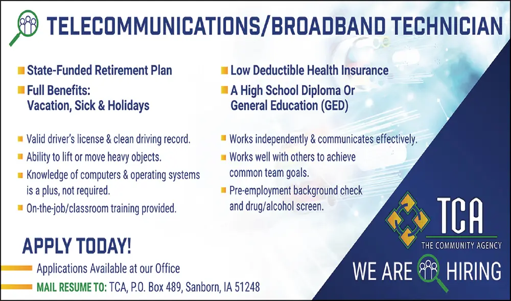 Telecommunications Broadband Technician Job in Sanborn, IA | TCA