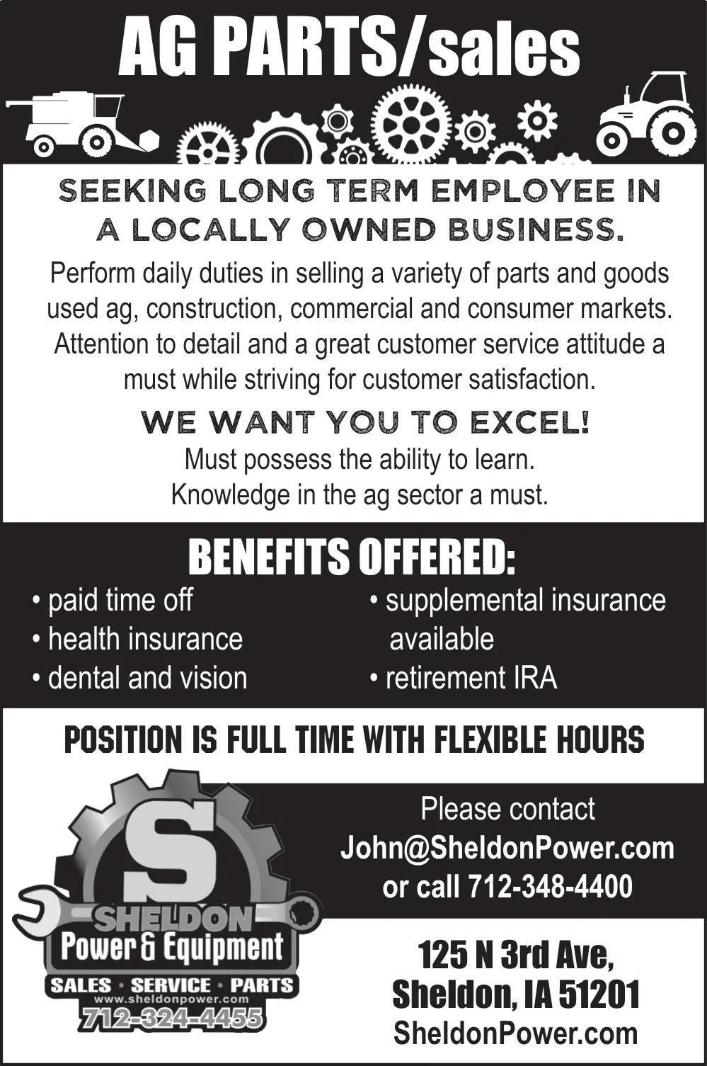 Sheldon Power Equipment | Employment Opportunities in Sheldon, Iowa