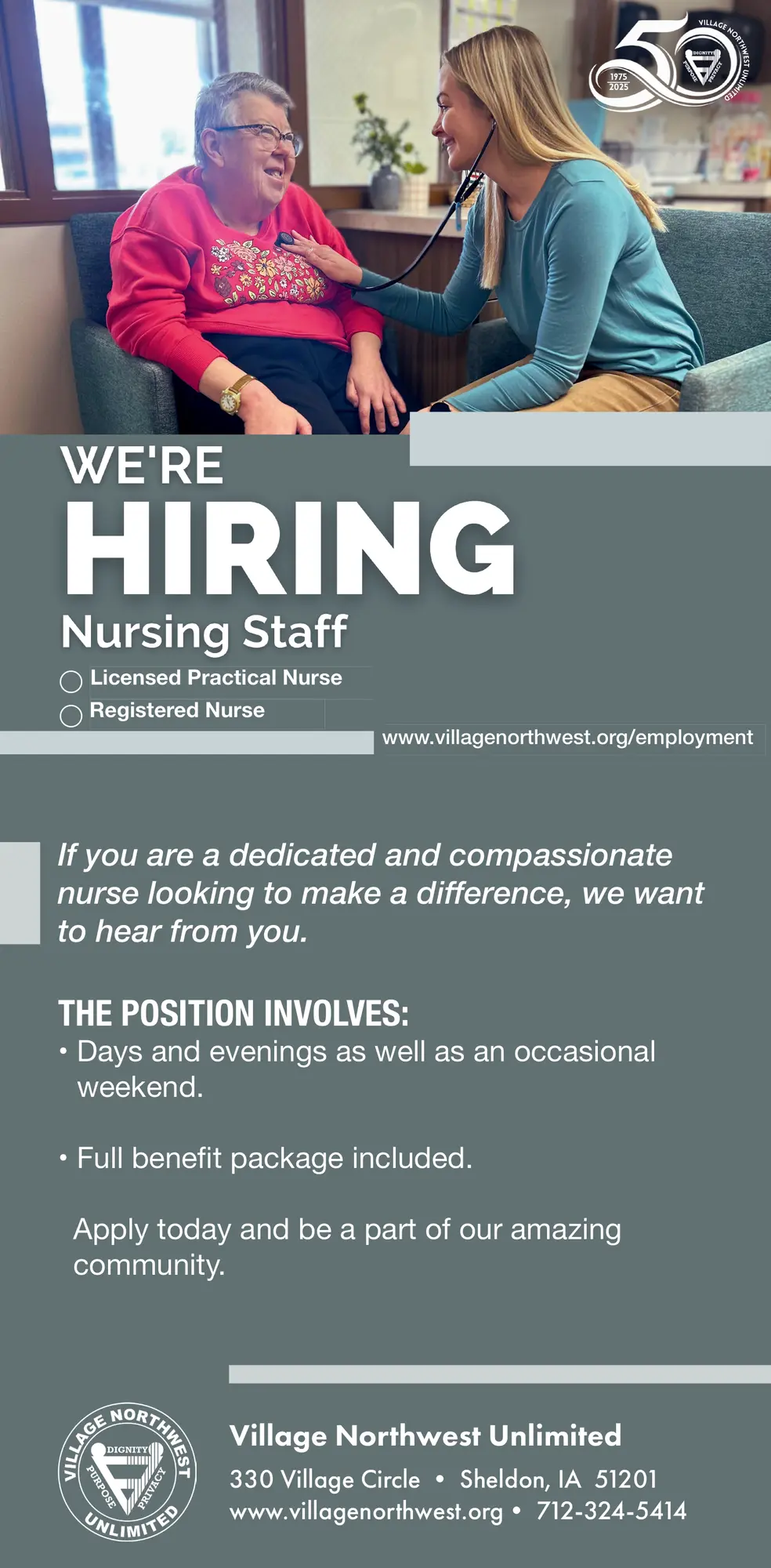We're Hiring Nursing Staff - Village Northwest, Sheldon, IA