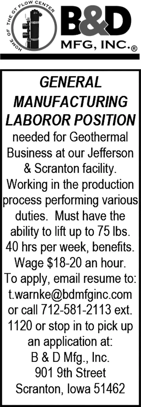 B & D Mfg., Inc. - Manufacturing Jobs in Scranton, Iowa